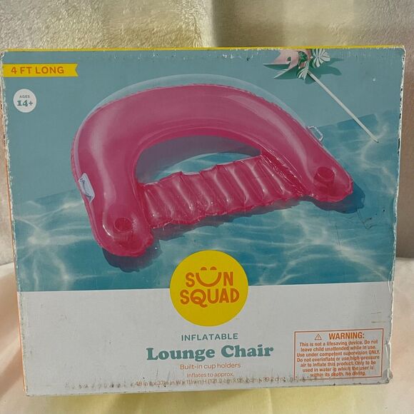 Sun Squad | Swim | Sun Squad 4foot Pink Inflatable Lounge Chair Builtin Cup Holder Pool Float ...